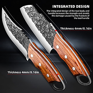 VARLEA 3 Piexcs Hand forged chef's knife kitchen knife set, with Solid Wood Handle & leather Knife Sheath. Suitable for Outdoor camping BBQ, Meat Cleaver Knife,Kitchen tool,