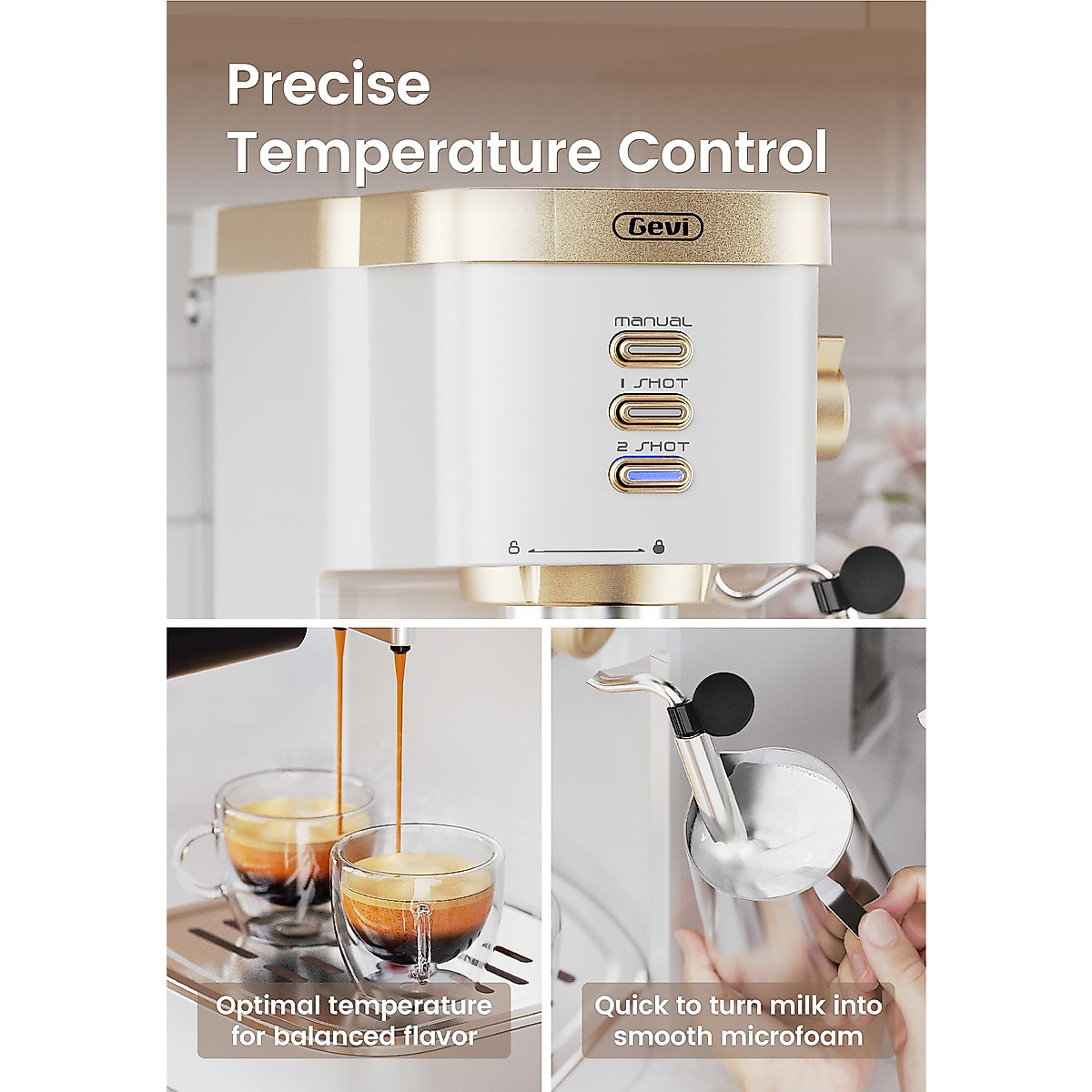 Gevi Espresso Machine 20 Bar High Pressure,Compact Espresso Machines with Milk Frother Steam Wand,Cappuccino & Latte Maker with Volume Control for Home,Espresso Maker，Gift for Coffee Lover