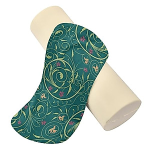 xigua Green Leaves Neck Roll Pillow for Neck Relief with Removable Washable Cover - Memory Foam Round Cylinder Bolster, Ergonomically Designed for Head, Neck, Back, and Legs