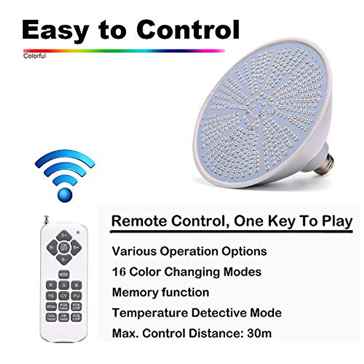 Pool Lights, 12V 40W RGB Color Changing Underwater LED Pool Light for Inground Pool with Remote Control, E26 Replacement Bulb Fit in for Pentair and Hayward Pool Light Fixtures(AC/DC 12 Volt)