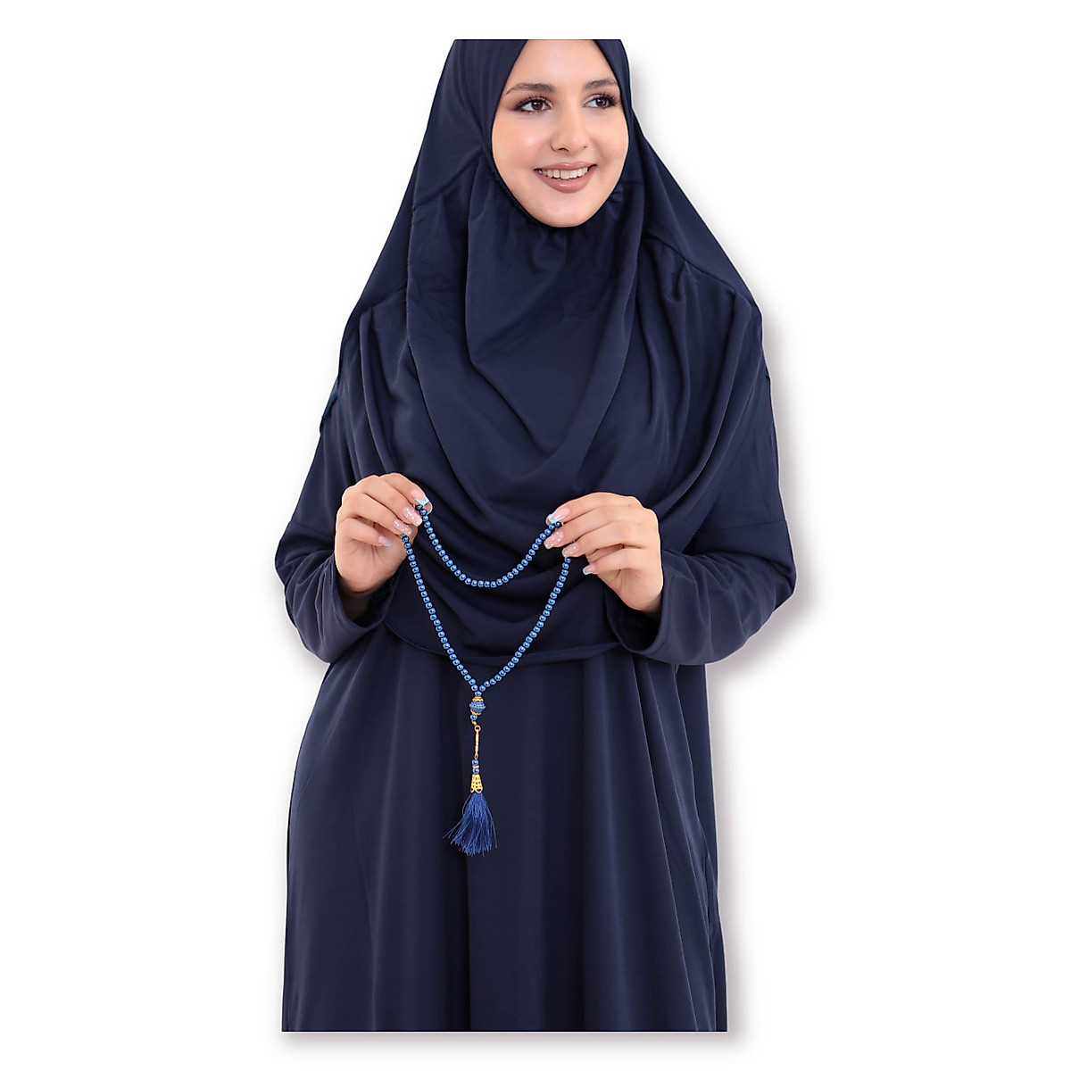 Avanos Prayer Clothes for Muslim Women, Praying Islamic Abaya Niqab Burka Hijab Face Cover Clothing Muslim Dress (Navy Blue, 1)