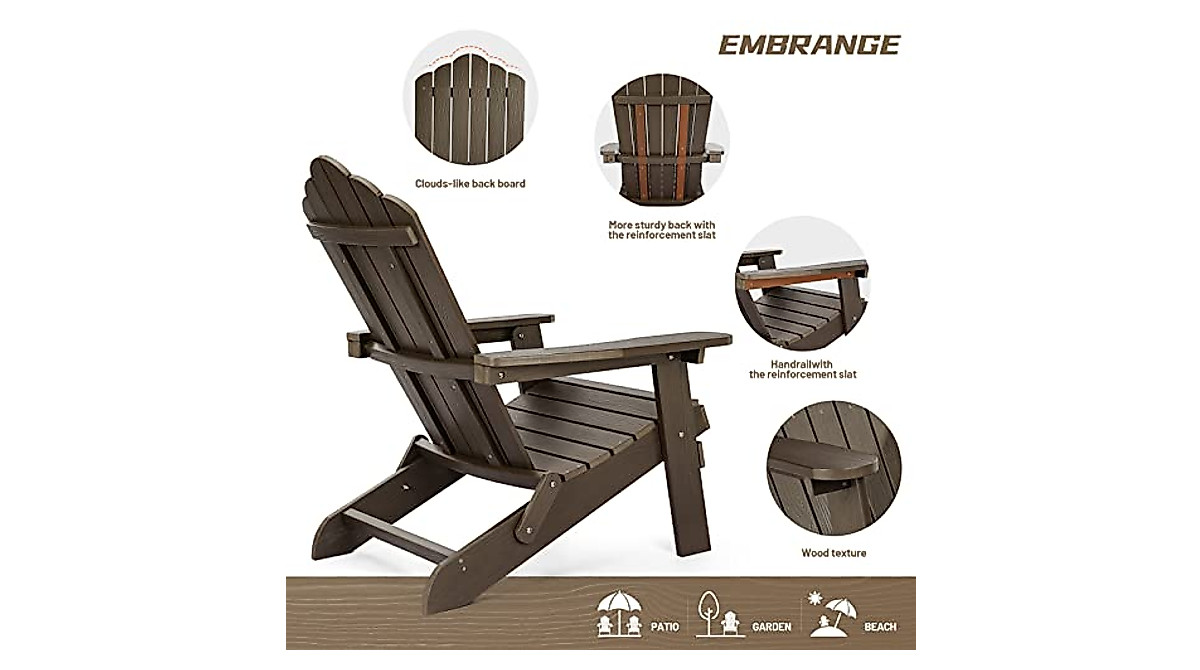 EMBRANGE Folding Adirondack Chairs for Outdoor Comfort & Style