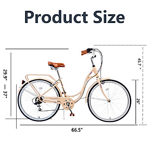 WEEROCK 26 Inch Adult Cruiser Bike Ladies Bicycle Shimano 7 Speeds Steel Frame Commuter Bike for Women, Men, Seniors,Multi Colors,Beige