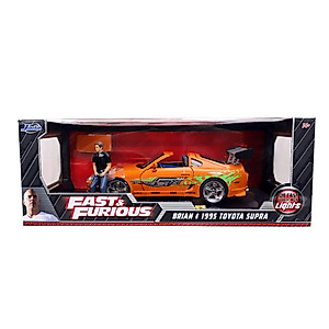 Fast & Furious 1:18 Toyota Supra Die-cast Car & 3" Brian Figure, Toys for Kids and Adults,Orange