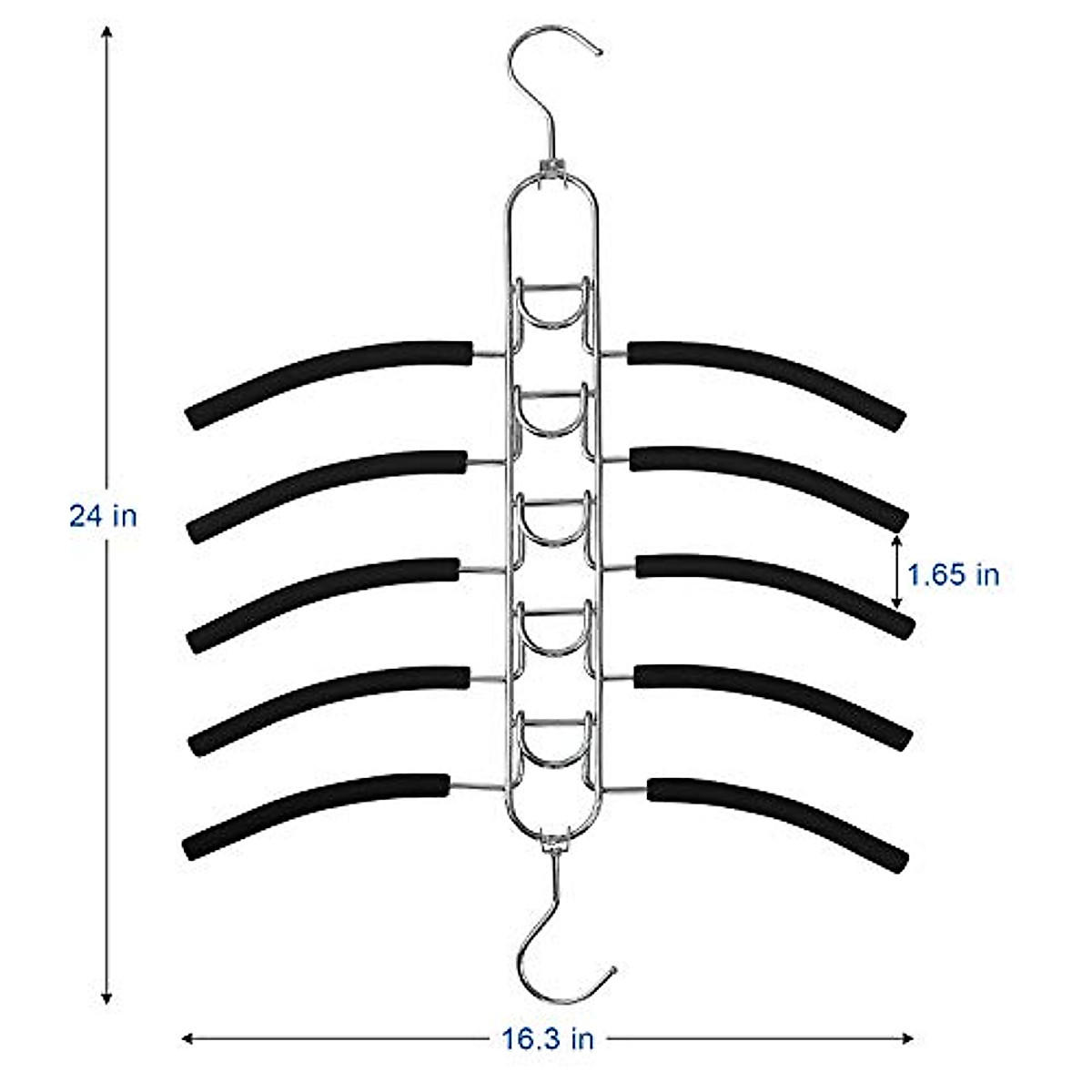 TOPIA HANGER 5 in 1 Multi Layer Clothing Hanger with Anti-Slip EVA Sponge (2 pack), Duty Space Saving Clothes Metal Hanger, Closet Organizers and Storage for Tank Tops, Shirt,Sweater,Coat- Black CT25B