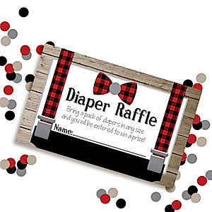 Amanda Creation Little Man Bow Tie Buffalo Plaid Suspenders Diaper Raffle Tickets for Boy Baby Showers, 20 2" X 3” Double Sided Inserts, Bring a Pack of Diapers to Win Favors & Prizes