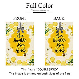 ORTIGIA Summer Bee Garden Flag Burlap 12x18inch Vertical Double Sided,Bee Humble Bee Kind Small Garden Flag Summer Honey Farmhouse Seasonal Holiday Bowknot Outdoor Yard Lawn Decorations