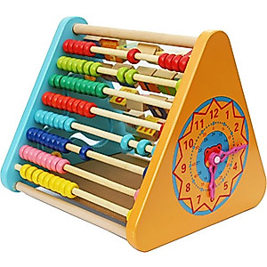 TOWO Activity Centre Triangle Toys - flip Flop Alphabet Blocks Abacus Clock - Activity Cube for Toddlers 5 in 1- Toys for Babies Montessori Learning-Wooden Toys for 1 Year Old