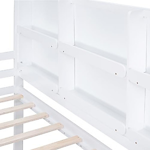 Harper & Bright Designs Twin Size House Loft Bed with Multiple Storage Shelves,Wood Kids Loft Bed with Storage,Twin Playhouse Bed for Boys, Girls, White