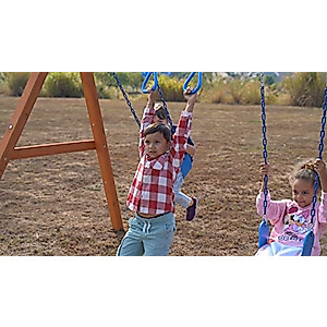 Dolphin Playground Wooden Swing Sets for Backyard, Family DIY Kit for Any Swings, Outdoor Playset for Kids with Trapeze Swing Bar and 2 Belt Swings, Heavy Duty Playground Accessories, Ages 3-12