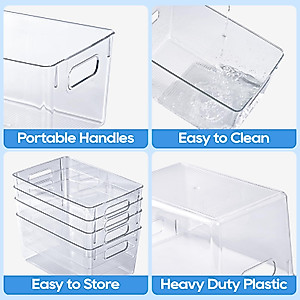 JollyPack 4 Pack Clear Plastic Storage Bins, Pantry Organizers and Storage with Handles, Clear Storage Containers for Fridge, Kitchen, Cabinet, Bathroom and Office