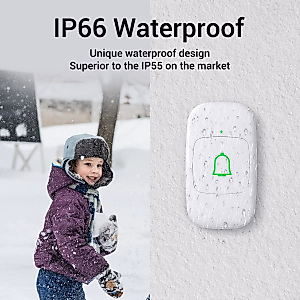 DoorKit Classroom Wireless Doorbell with 1000 Feet IP66 Waterproof Doorbell Chime 115 dB 7 Levels Adjustable Volume Door Bell Ringer Wireless 32 Melodies and LED Flashing for Home Bedroom Office