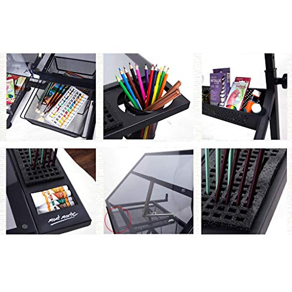 EESHHA Drawing Table Drafting Table with Storage, Height Adjustable Tiltable Art Desk, Glass Panel Drawing Desk, for Work Study Painting Craft Table