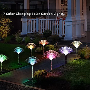 ODEETRONIC Solar Garden Lights Outdoor, 7 Color Changing Solar Powered Optical Fiber Lights, Waterproof Solar Flower Lights, Landscape Solar Stake Lights for Yard Pathway Patio Lawn Decor, 4 Pack