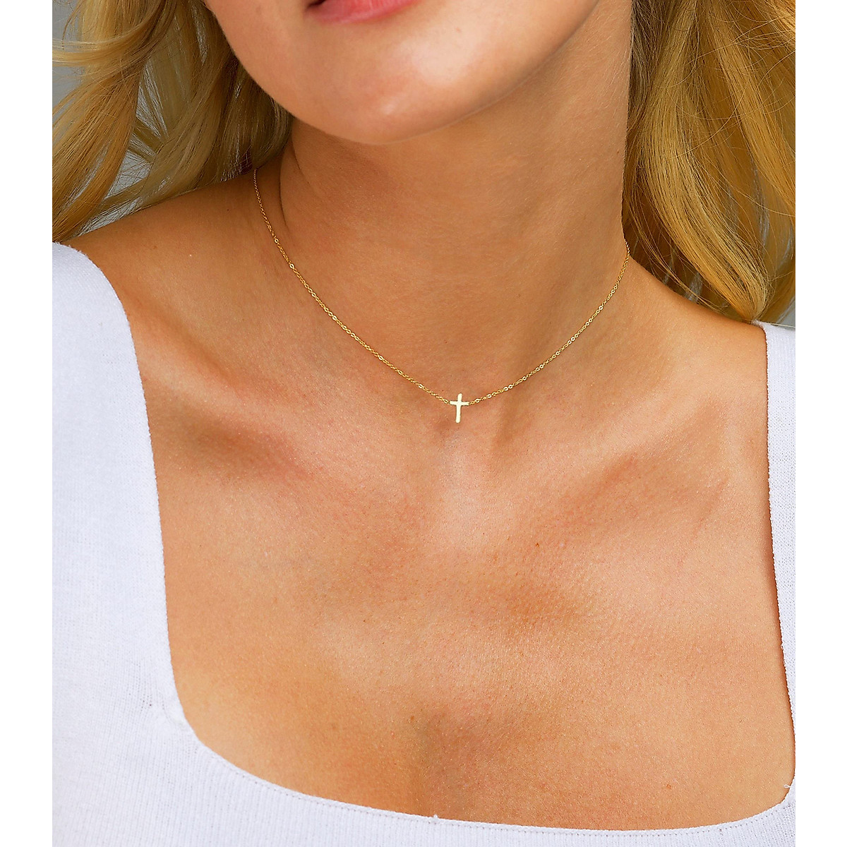 KICKGY Gold Cross Necklace for Women 14k Gold Plated Tiny Cross Necklace Dainty Gold Cross Necklace Cute Cross Pendant Necklace SImple Gold Choker Necklace Trendy Gold Jewelry for Women