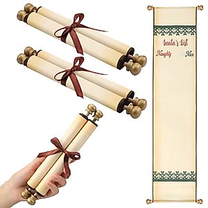 Epakh 2 Pack Blank Paper Scroll Christmas Santa's List of Naughty and Nice Scroll 8 x 19 Inch Santa List Scroll Vintage Scroll with Wooden Stick for Writing, Drawing, Invitation, Renaissance Festivals