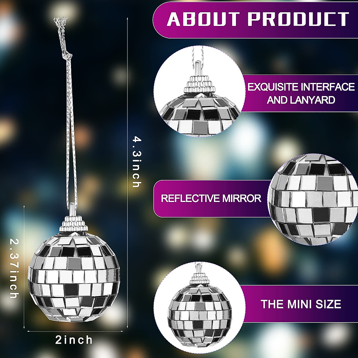 Lenwen 100 Pcs Mini Disco Ball Ornaments Hanging Disco Party Decorations Bulk 70s Reflective Silver Mirror Ball for Party Decor Supplies Tree Wedding Birthday Props Mardi Gras(2 Inch)