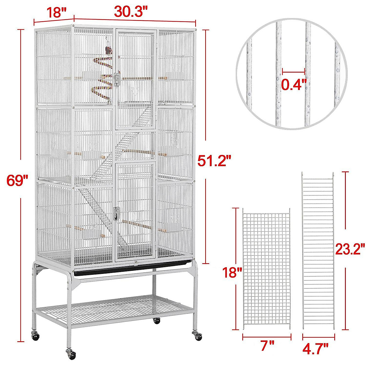 Topeakmart Birds Cage with Extra Large Space for Small Birds Like Lovebirds Parakeets Cockatiels ect, Mobile Bird Cage for Conures, Large Rolling Metal Cage with Detachable Stand, White