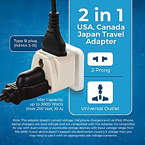 OREI USA, Japan, Philippines & More (Type B) Travel Adapter Plug - 2 in 1 - CE Certified - RoHS Compliant - 4 Pack - White Color (DB-5-4PK)