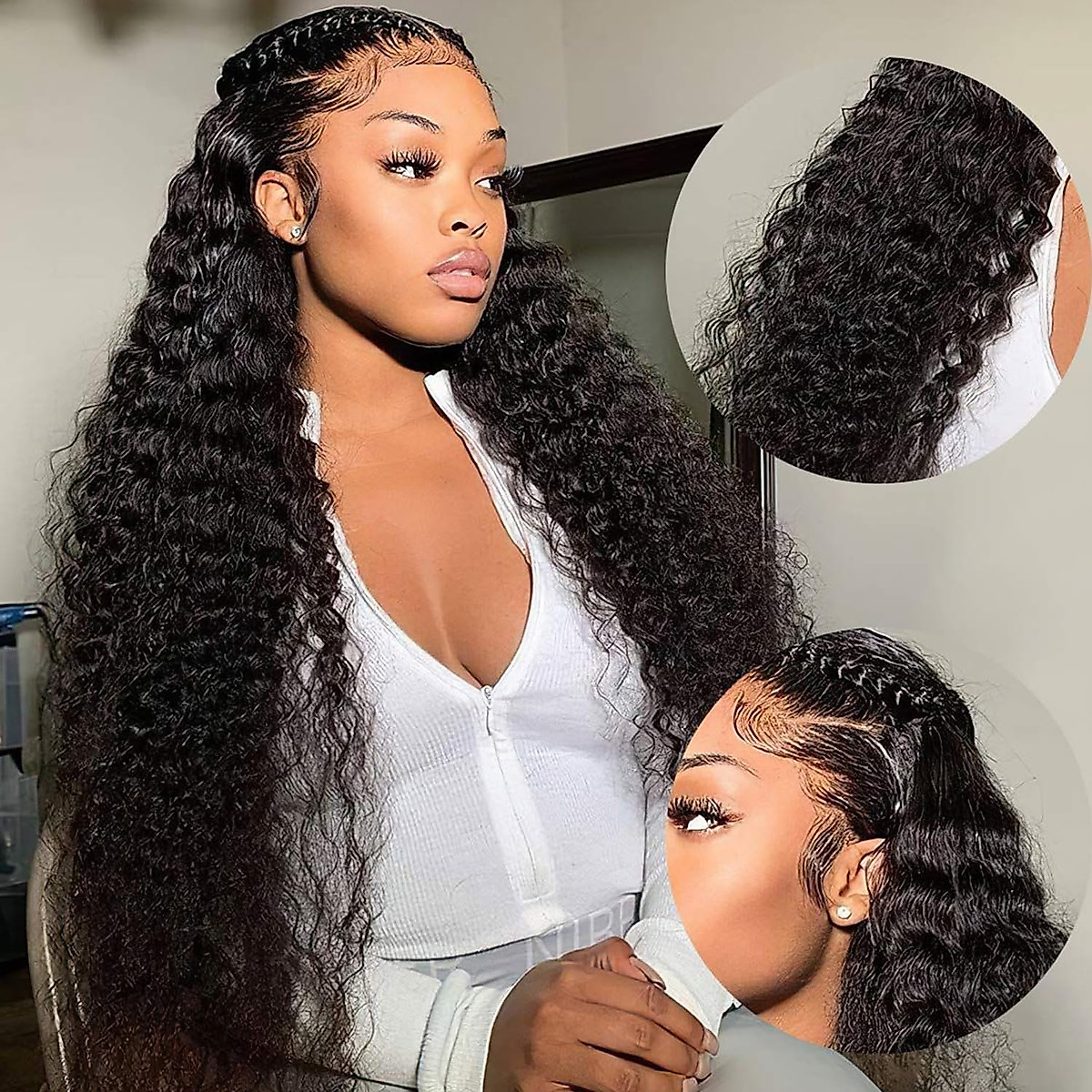 Water Wave Lace Front Wigs for Black Women Wet and Wavy Lace Front Wigs Human Hair Pre Plucked with Baby Hair 180 Density 13x4 Curly HD Lace Front Wigs 30 Inch