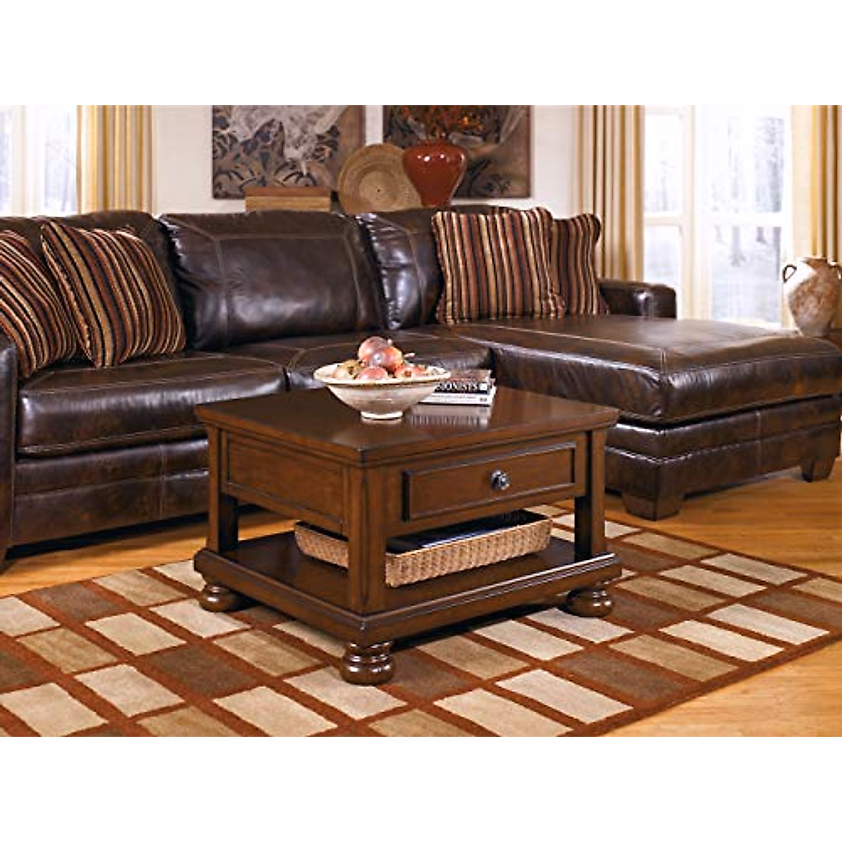 Signature Design by Ashley Porter Traditional Hand-Finished Lift Top Coffee Table, Dark Brown