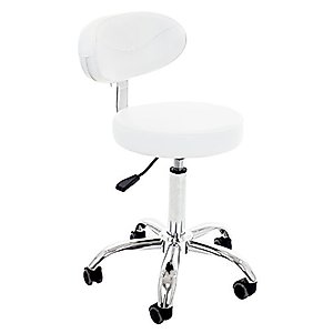 Hydraulic Stool with Backrest, Hardwood Safe, White