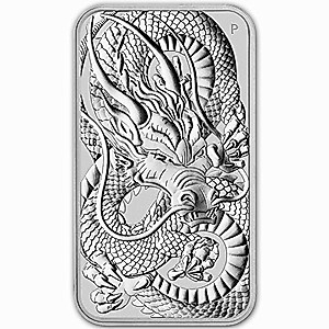2018 - Present (Random Year) 1 oz Silver Bar Australia Perth Mint Dragon Series Rectangular Coin Brilliant Uncirculated with Certificate of Authenticity $1 BU