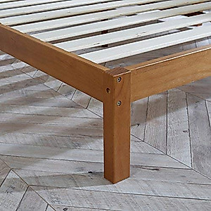 MUSEHOMEINC Solid Wood Platform Bed with Headboard for Bedroom,Wood Slat Support & No Box Spring Needed, Unique Style Design,Queen