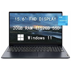 Lenovo 15 FHD Laptop, 2023 Newest Upgrade, Intel Pentium Silver N6000, 20GB RAM, 1152GB(128GB+1TB) SSD, Bluetooth, USB-C, Fast Charge, Windows 11, School and Business Ready, Blue, LIONEYE HDMI Cable