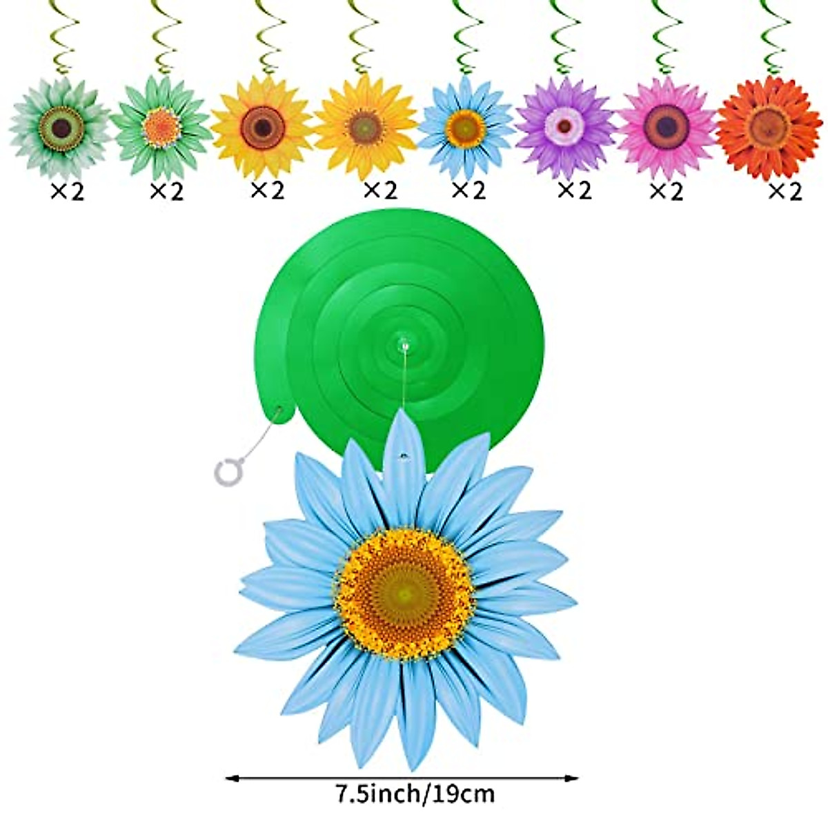 jiebor 30Pcs Spring Flower Hanging Swirl Sunflower Summer Themed Birthday Party Decorations for Shower Wedding Office Classroom Bedroom Home Ceiling Wall Party Supplies
