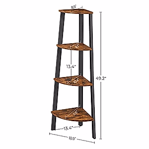 VASAGLE Corner Shelf Stand, 4-Tier Corner Bookshelf, Industrial Corner Ladder Shelf, Plant Stand Display Shelf for Living Room, Office, Kitchen, Rustic Brown and Black ULLS34X