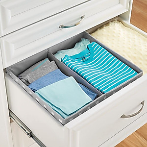 mDesign Fabric Drawer Organizer Bin Dividers for Baby Nursery Dresser, Closet, Organization - Bins Hold Clothes, Diapers, Cream, Toy, Blankets - 3 Pack, Gray/White Polka Dot