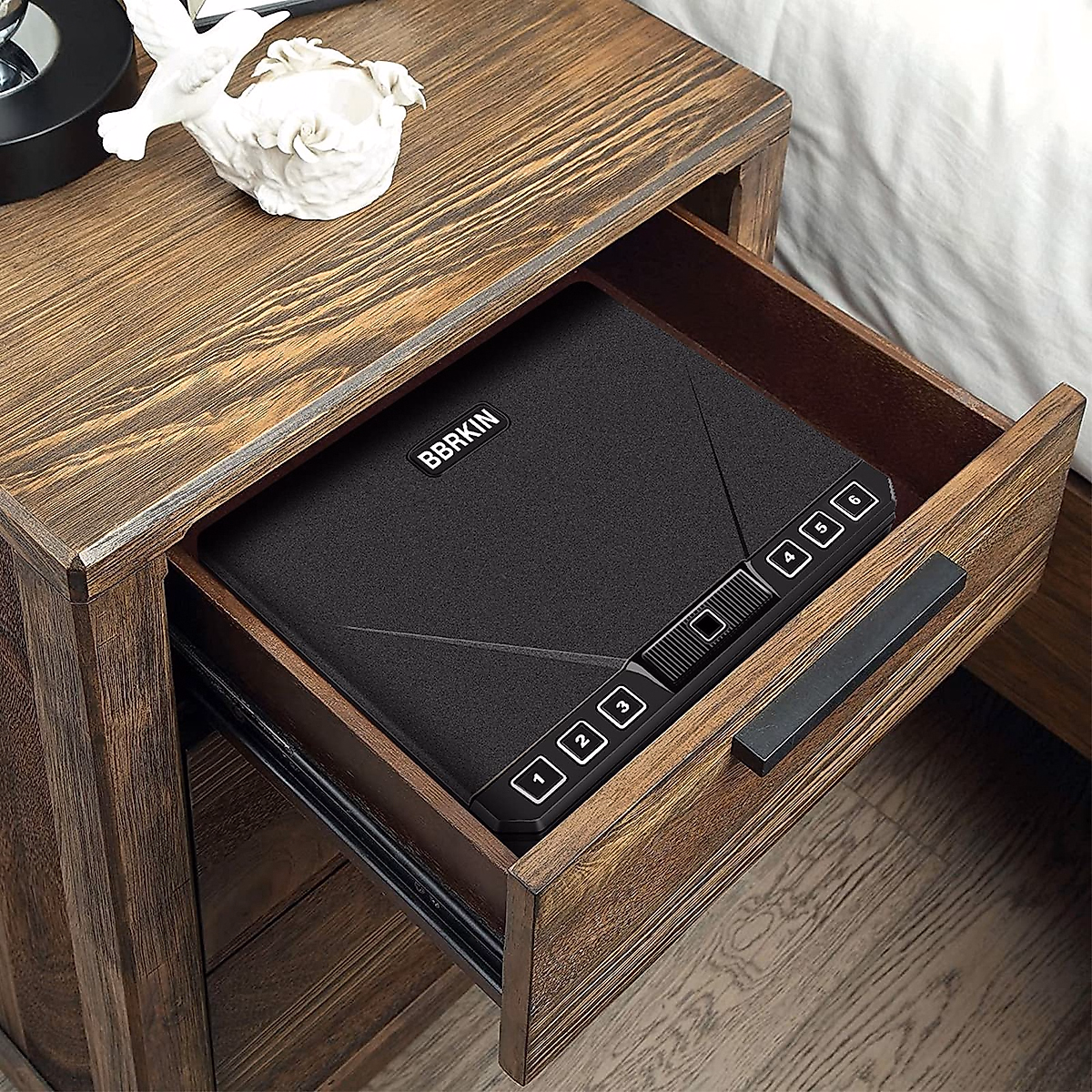 Biometric Gun Safe for Pistols, Wall Mounted Fingerprint Handgun Safe Lock Box for Bedside Car Nightstand Drawer Closet -with Security Cable/Light/Safe Organizer