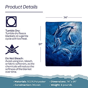 Bedford Home Heavy Fleece Ocean Dolphins Pattern-Plush Thick 8 Pound Faux Mink Soft Blanket for Couch Sofa Bed (74” x 91”), Multicolor (66A-46894)