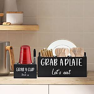 MEMOORIAL Kitchen Utensil Holder, Paper Plate Dispenser, Paper Plate Holder for Kitchen Counter, Disposable Dish and Cup Holder Utensil Caddy for Kitchen, Party, BBQ