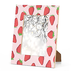 Pardick Red Strawberry 4x6 Picture Frame, Pink Wooden Photo Frames for Tabletop and Wall Display, Picture Frame Home Office Decor