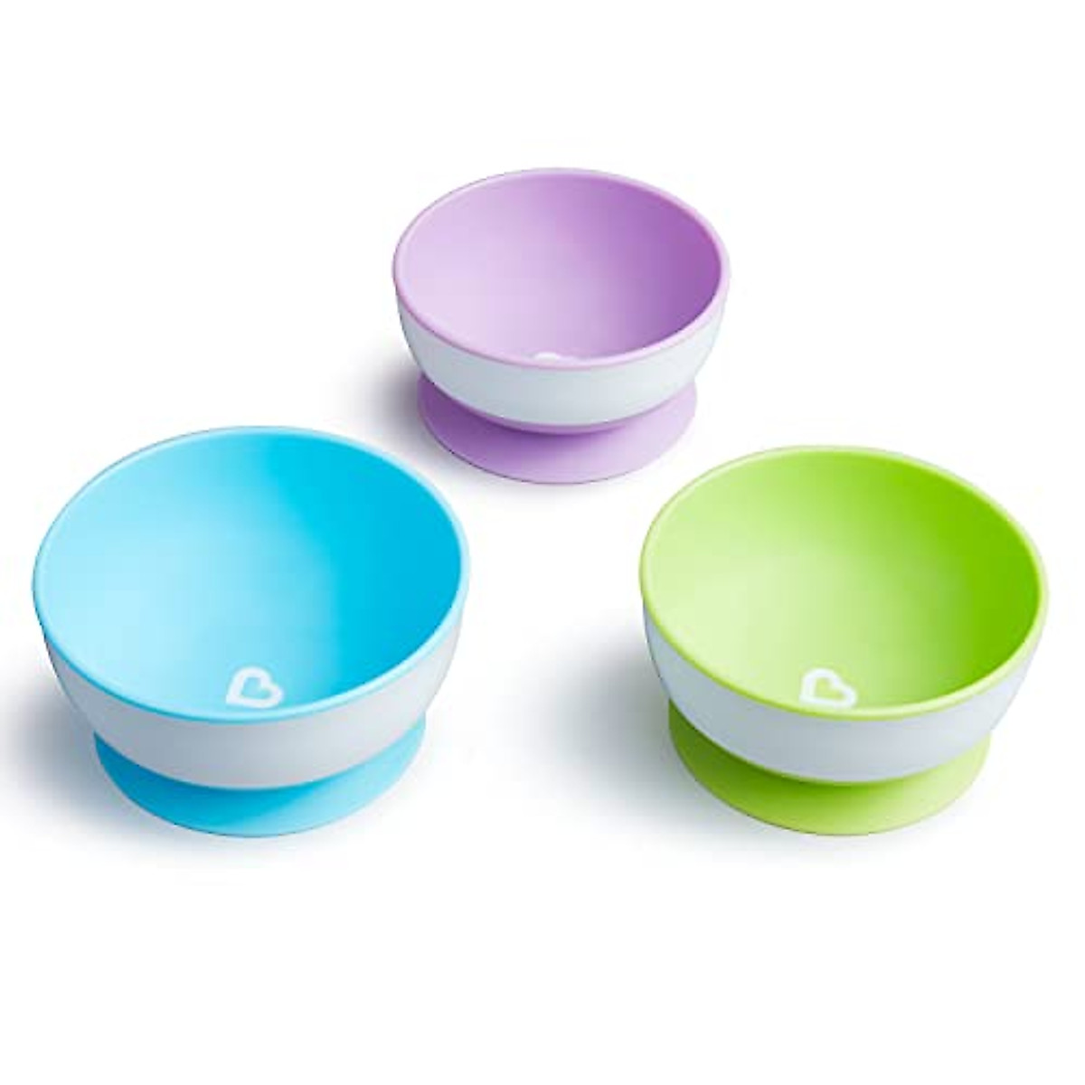 Munchkin Stay Put Suction Bowls for Babies and Toddlers, 3 Pack, Blue/Green/Purple