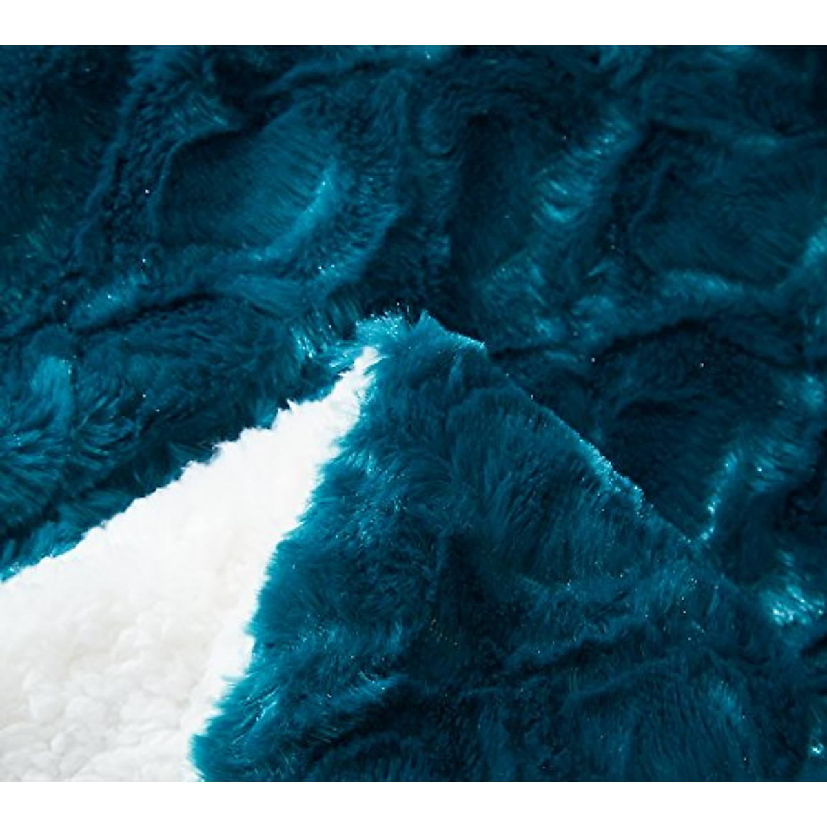 DaDa Bedding Lavish Emerald Teal Green Blue Faux Fur Fuzzy Throw Blanket - Mermaid Scales Design White Sherpa Backside - Soft Warm Plush Bright Vibrant Jewel Tones Embossed for Bed/Couch - 50" x 60"