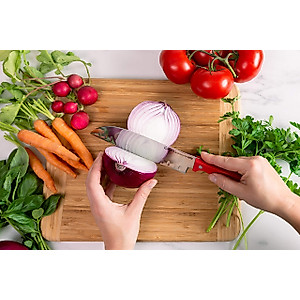 Ginsu Kiso 14-Piece Red Knife Set with Black Block - Dishwasher Safe and Always Sharp