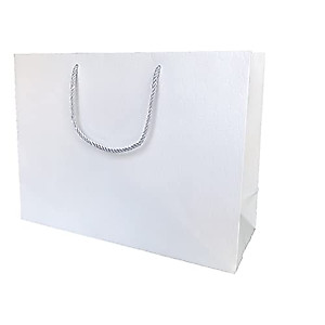 MODEENI Extra Large White Gift Bags with Handles 16x6x12 White Paper Bags 16x12 Euro Tote Big Shopping Boutique Bags 10 Pack XL Luxury Wedding Bag with Silver Handles