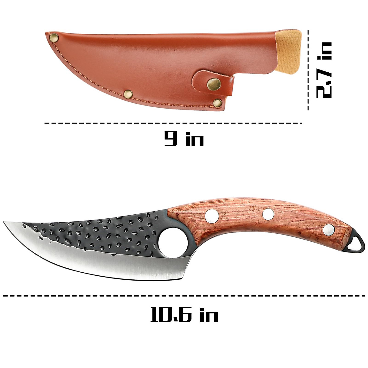 SmileBear Butcher Knife Hand Forged Boning Knife with Sheath Viking Knife Japanese Knife, High Carbon Steel Fillet Chef Knife Meat Cleaver Knife for Kitchen Camping, BBQ