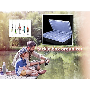 YUGOOD Large Clear Organizer Box,18 Grids Tackle Box Organizer with Removable Dividers for Fishing Hook,Bead Organizer Box,Plastic Storage Containers for Small Parts,Crafts (Size10.8 x 7.7 x 1.7in)