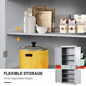 LOUVIXA 72" Kitchen Pantry Storage Cabinet, Freestanding Cupboard with 2 Cabinets, Drawer and Adjustable Shelves, Tall Storage Cabinet for Kitchen, Dinning Room, Living Room, Grey
