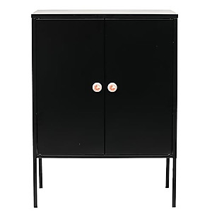 STSDOHAB Black Metal Storage Cabinet -Black Free Standing Cupboard for Kitchen, Entryway, Bathroom, and Office File Storage - Easy Assembly Sideboard and Buffet