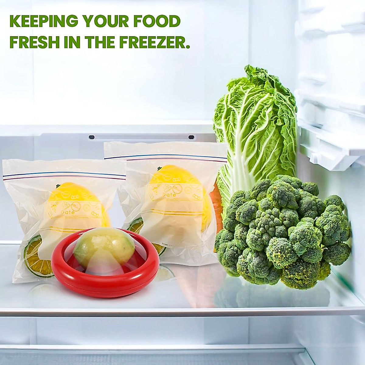 4 Pcs Avocado Saver, Avocado Storage Container with 30 Freezer Bags, Fruit Storage Containers for Fridge, Reusable Refrigerator Storage Box Fresh Stretch Pod for Vegetable Crispe