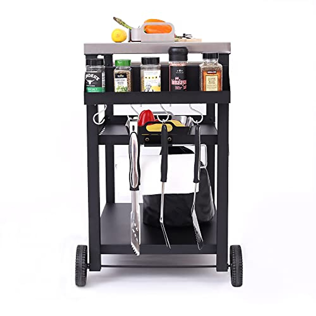 NUUK Three-Shelf Movable Outdoor Dining Cart Table, 20" x 32" NSF Stainless Steel Commercial Multifunctional Heavy Duty Kitchen Food Prep Worktable on Wheels