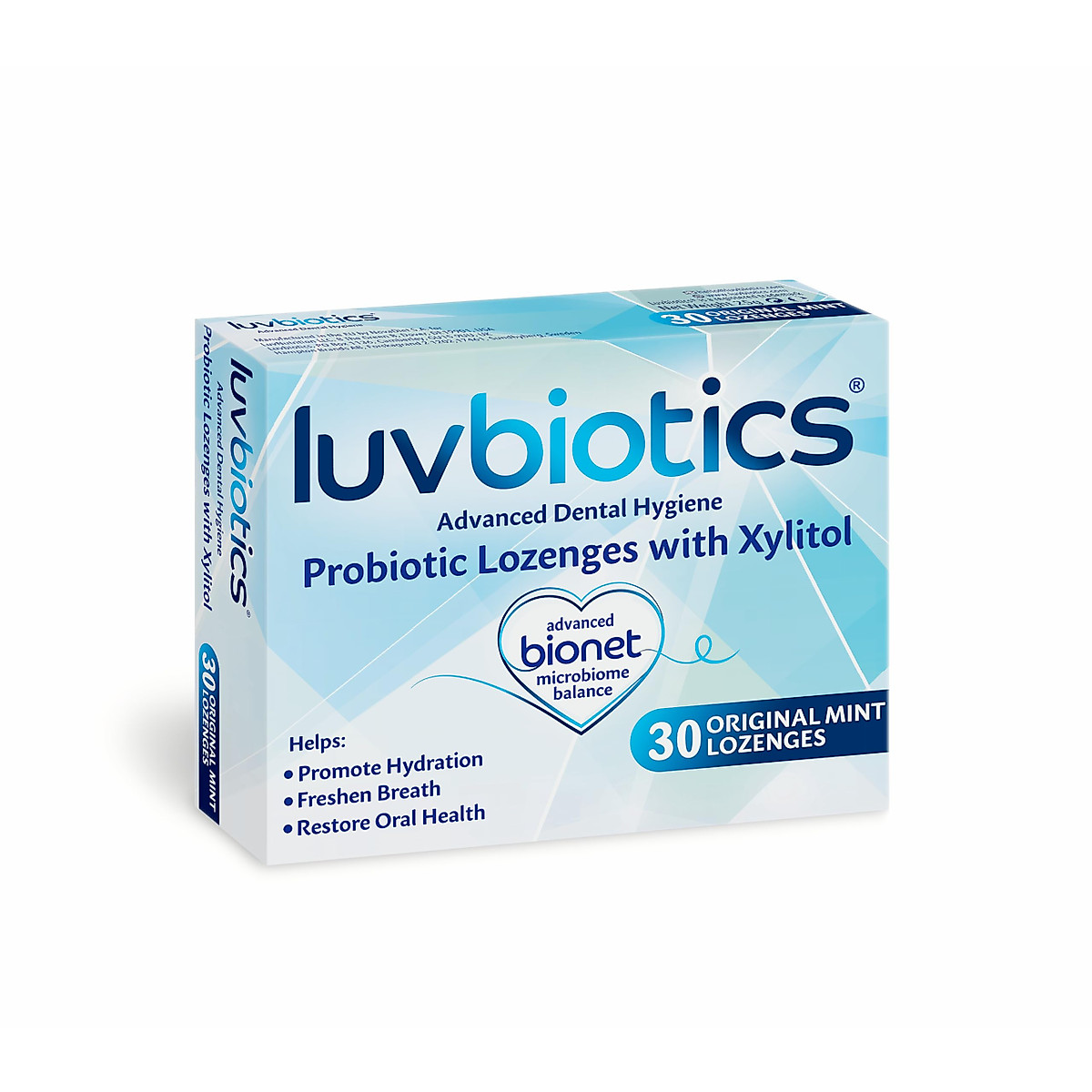 Luv Biotics Original Mint Lozenges with Probiotics, Xylitol & Aloe Vera - 30 Lozenges