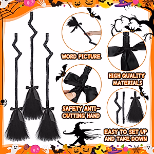 Liliful 3 Pcs Halloween Witch Broom Witch Broomstick with Ribbon Wizard Broomstick Halloween Decor for Kids and Adults, Party Cosplay Costume Accessories