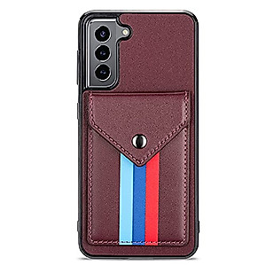 Compatible with Samsung Galaxy S21 Case Wallet with Card Holder,Ostop Premium Leather Shell with Necklace Lanyard Magnetic Clasp Kickstand Slim Purse Protective Travel Cover,Brown