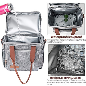 MOV COMPRA Adult Lunch Box for Work, Expandable Large Lunch Bags for Women Men, Leakproof Double Deck Lunch Box Cooler Tote Bag with Removable Shoulder Strap (Grey)